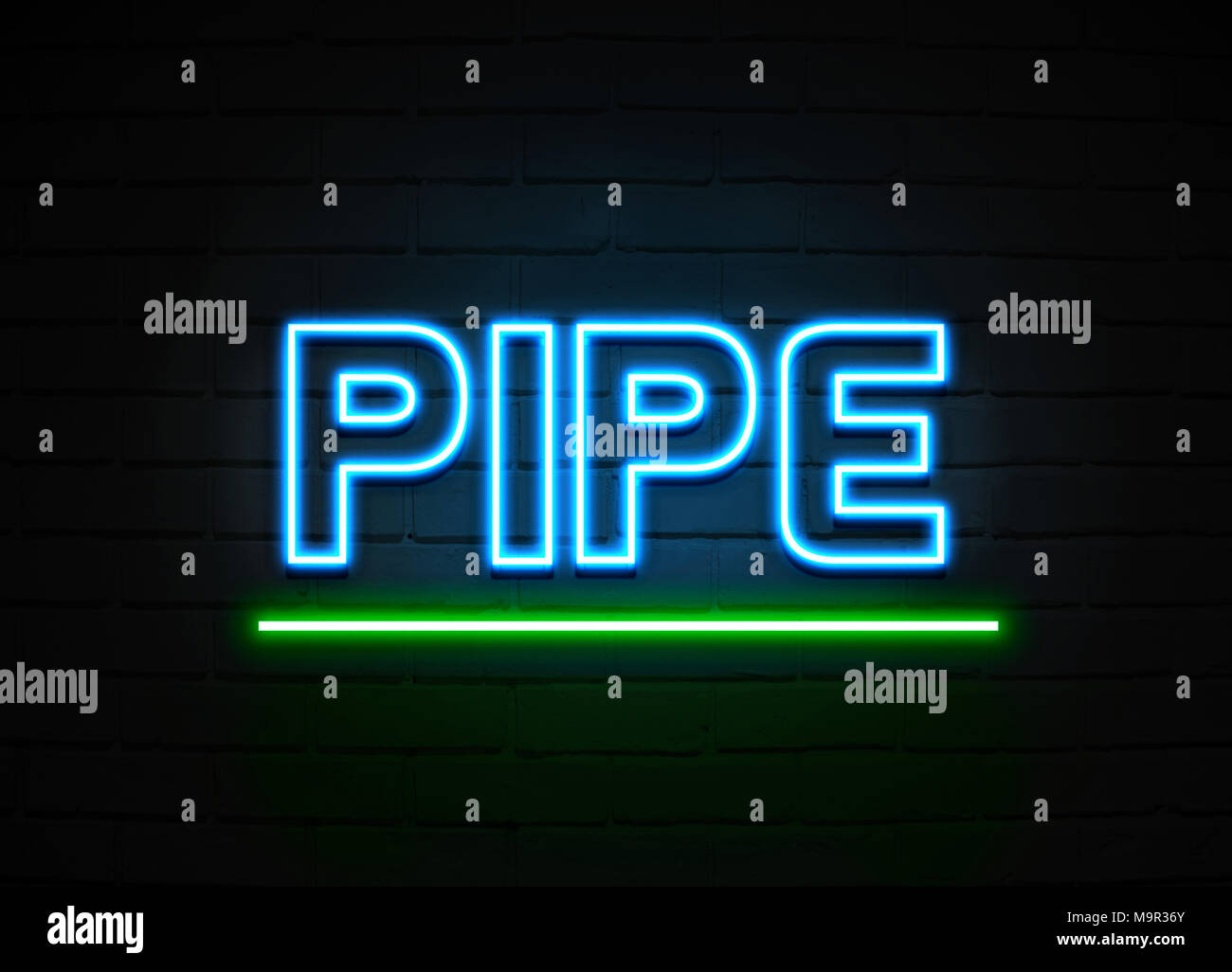 Pipe neon sign - Glowing Neon Sign on brickwall wall - 3D rendered ...
