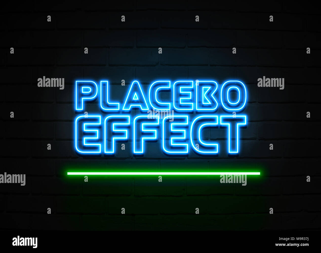 Placebo Effect neon sign - Glowing Neon Sign on brickwall wall - 3D rendered royalty free stock ...