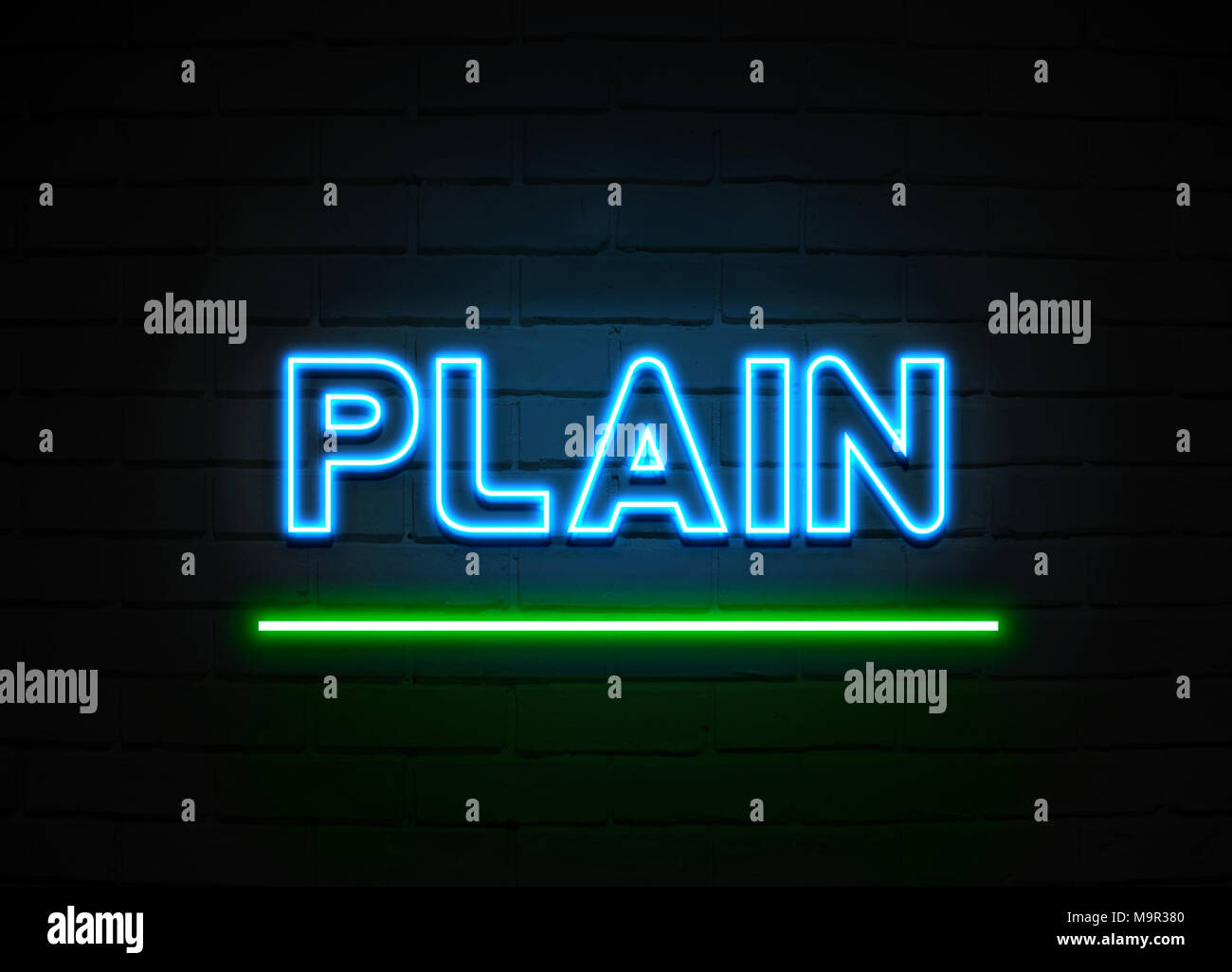Plain neon sign - Glowing Neon Sign on brickwall wall - 3D rendered ...