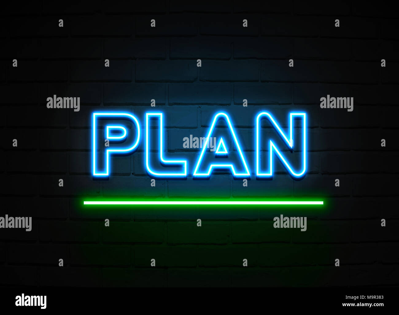 Plan neon sign - Glowing Neon Sign on brickwall wall - 3D rendered ...