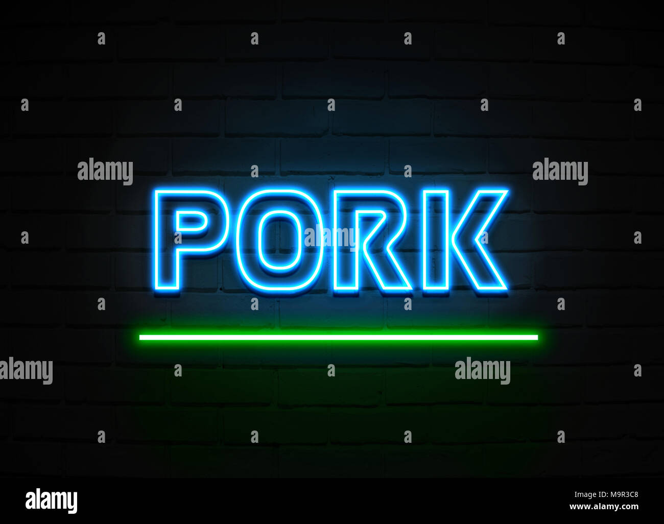 Pork neon sign - Glowing Neon Sign on brickwall wall - 3D rendered ...