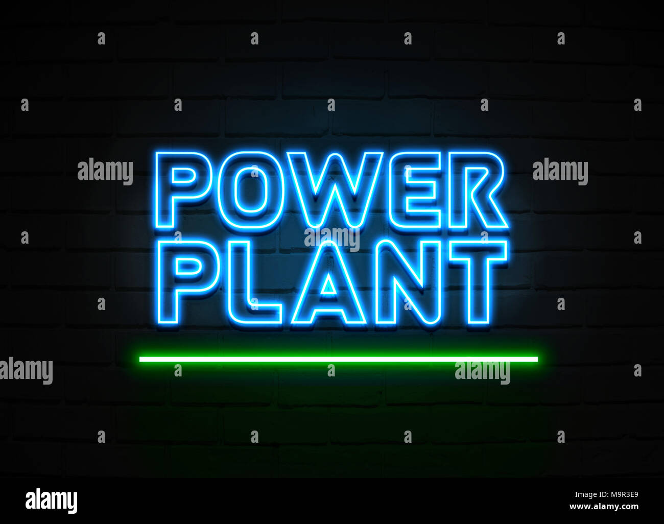 Power Plant neon sign - Glowing Neon Sign on brickwall wall - 3D ...