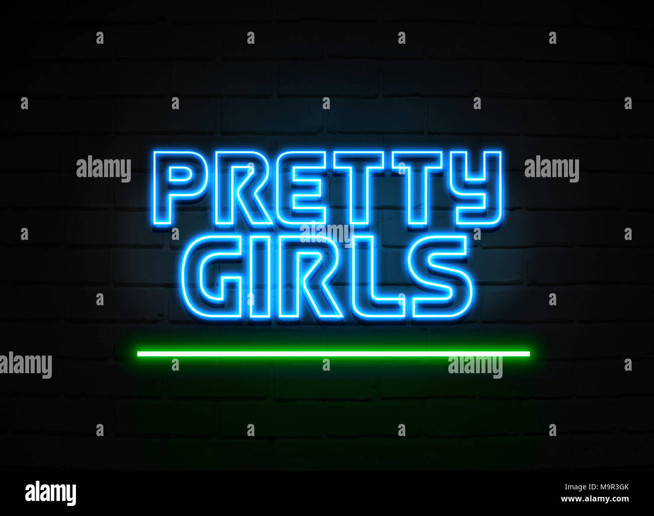 Pretty Girls neon sign - Glowing Neon Sign on brickwall wall - 3D ...