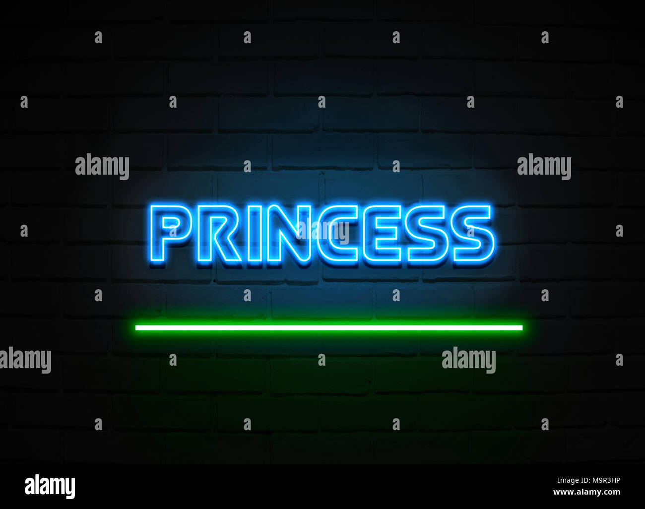 Princess neon sign - Glowing Neon Sign on brickwall wall - 3D rendered ...