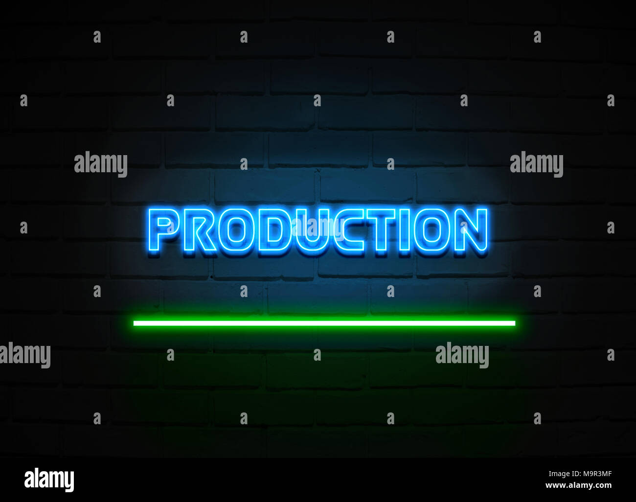 Production neon sign - Glowing Neon Sign on brickwall wall - 3D ...
