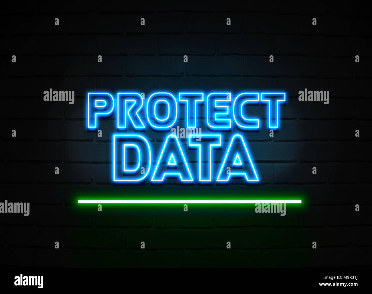 Protect Data neon sign - Glowing Neon Sign on brickwall wall - 3D ...