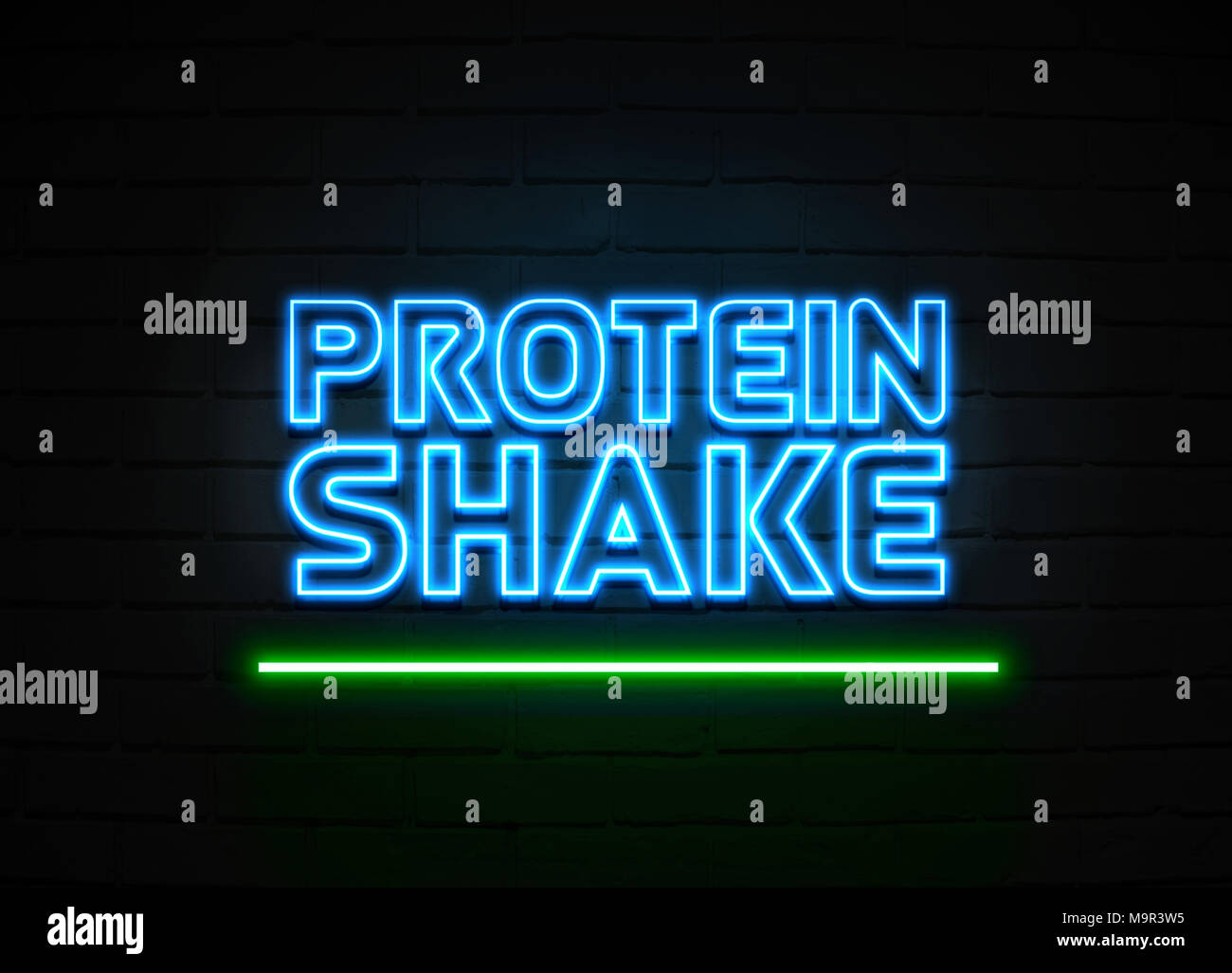 Protein Shake neon sign - Glowing Neon Sign on brickwall wall - 3D ...