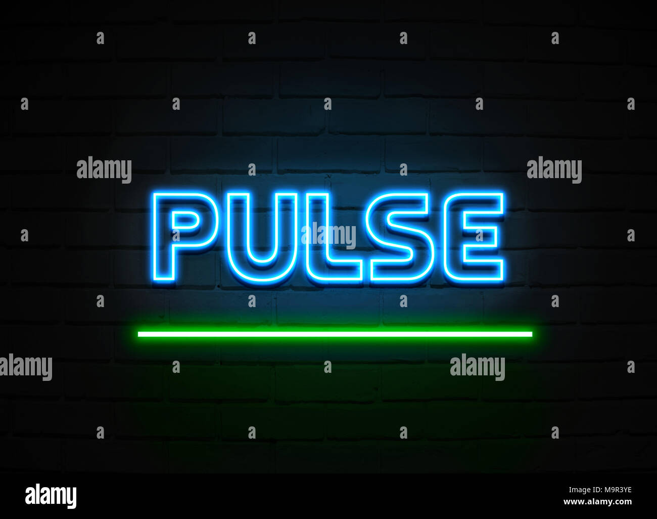 Pulse neon sign - Glowing Neon Sign on brickwall wall - 3D rendered ...