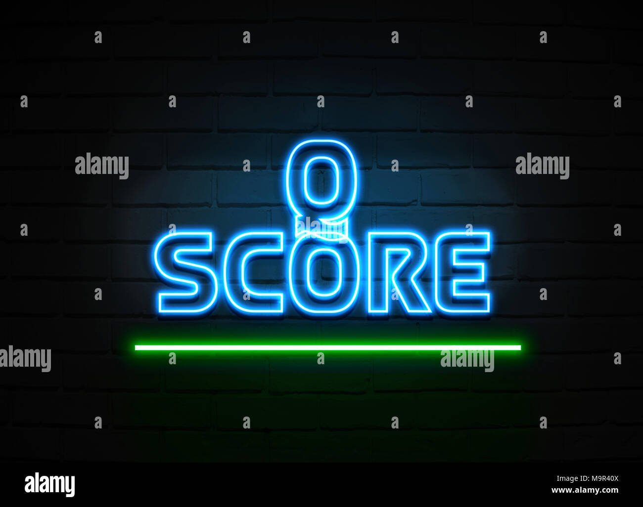 Q Score neon sign - Glowing Neon Sign on brickwall wall - 3D rendered ...