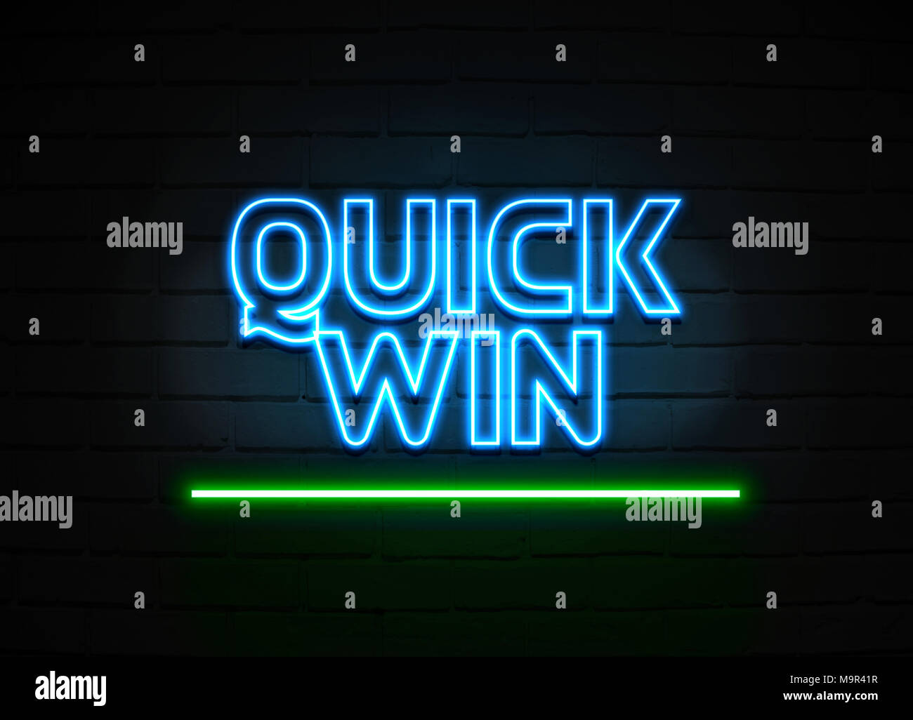 Quick Win neon sign - Glowing Neon Sign on brickwall wall - 3D rendered ...