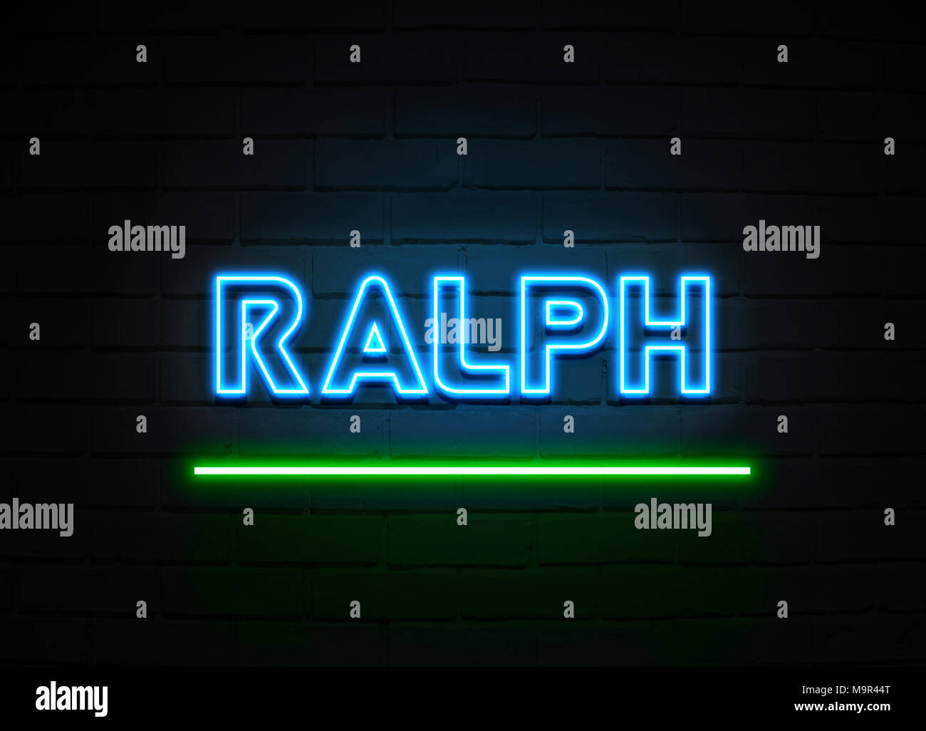 Ralph neon sign - Glowing Neon Sign on brickwall wall - 3D rendered ...
