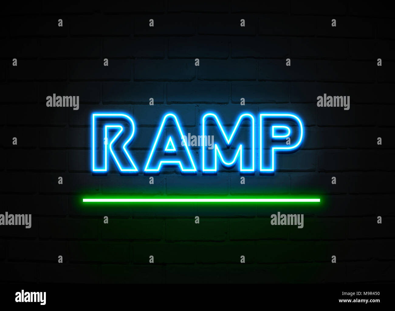 Ramp neon sign - Glowing Neon Sign on brickwall wall - 3D rendered ...