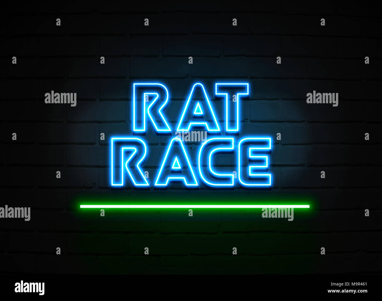 Rat Race neon sign - Glowing Neon Sign on brickwall wall - 3D rendered ...