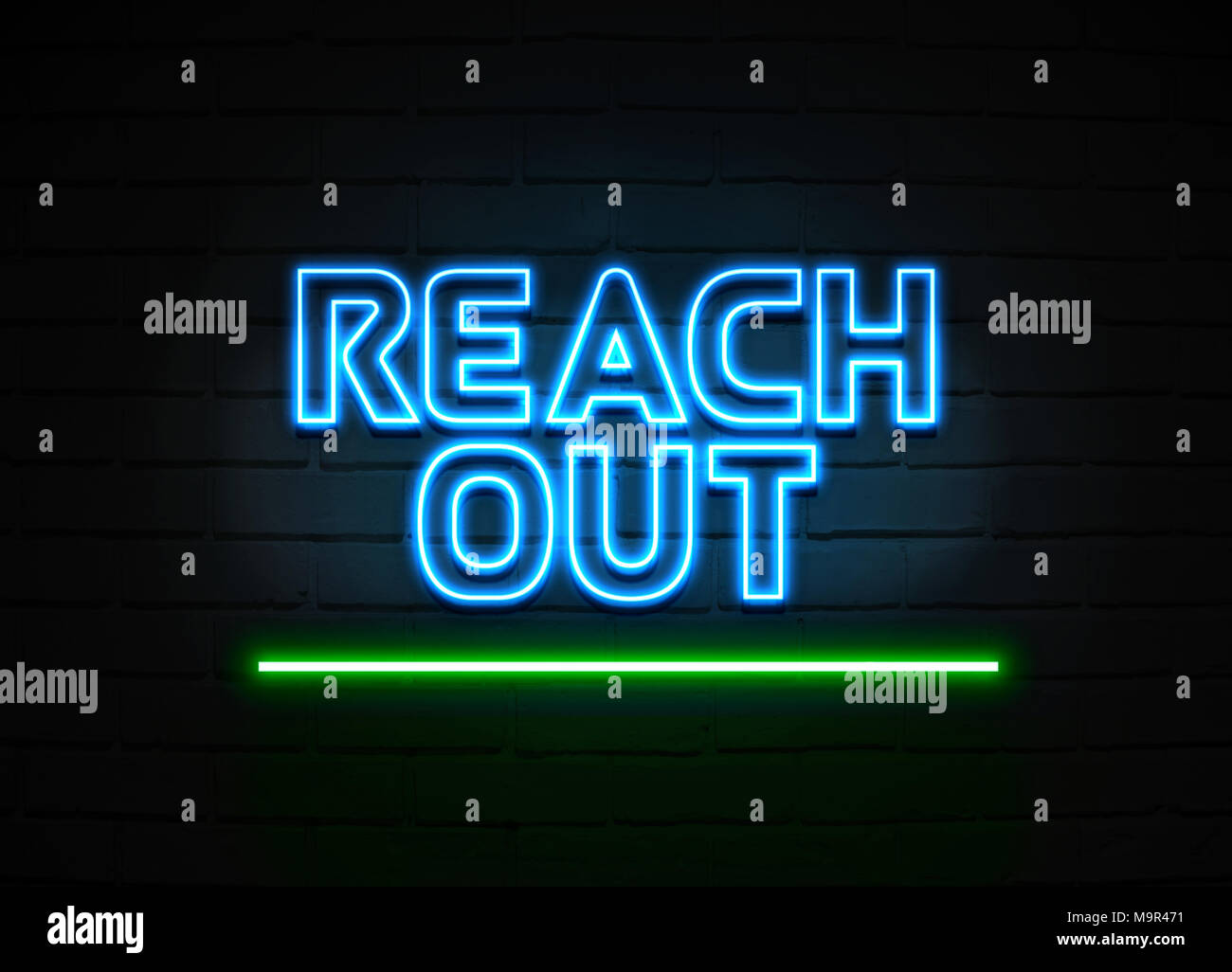 Reach Out neon sign - Glowing Neon Sign on brickwall wall - 3D rendered ...