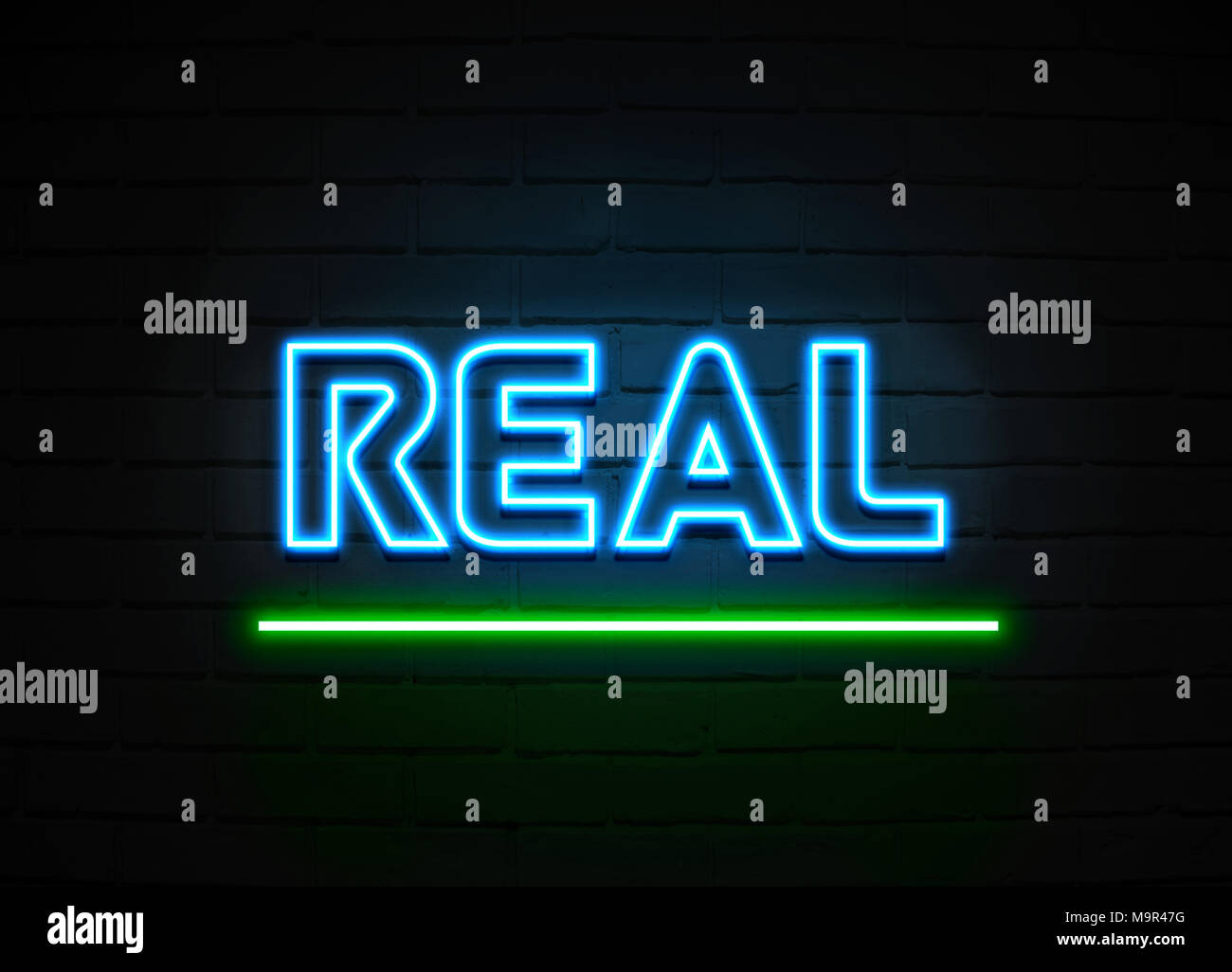 Real neon sign - Glowing Neon Sign on brickwall wall - 3D rendered ...