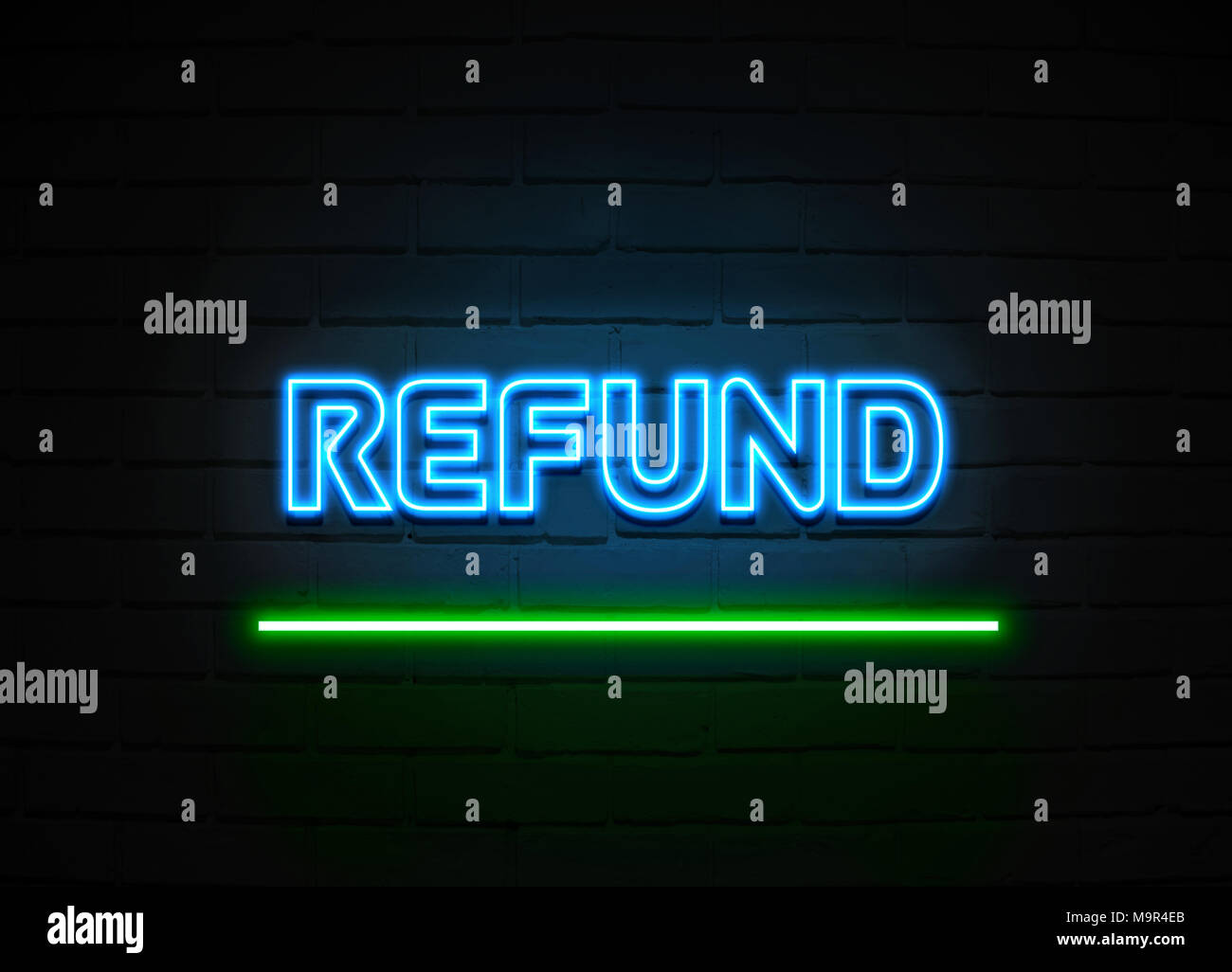 Refund neon sign - Glowing Neon Sign on brickwall wall - 3D rendered ...