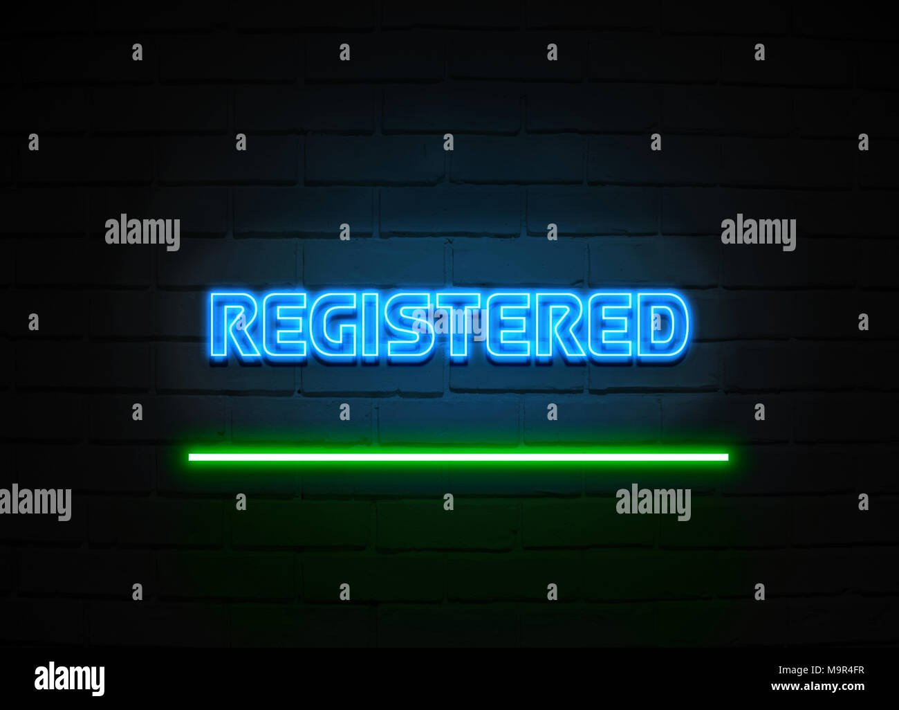Registered neon sign - Glowing Neon Sign on brickwall wall - 3D ...