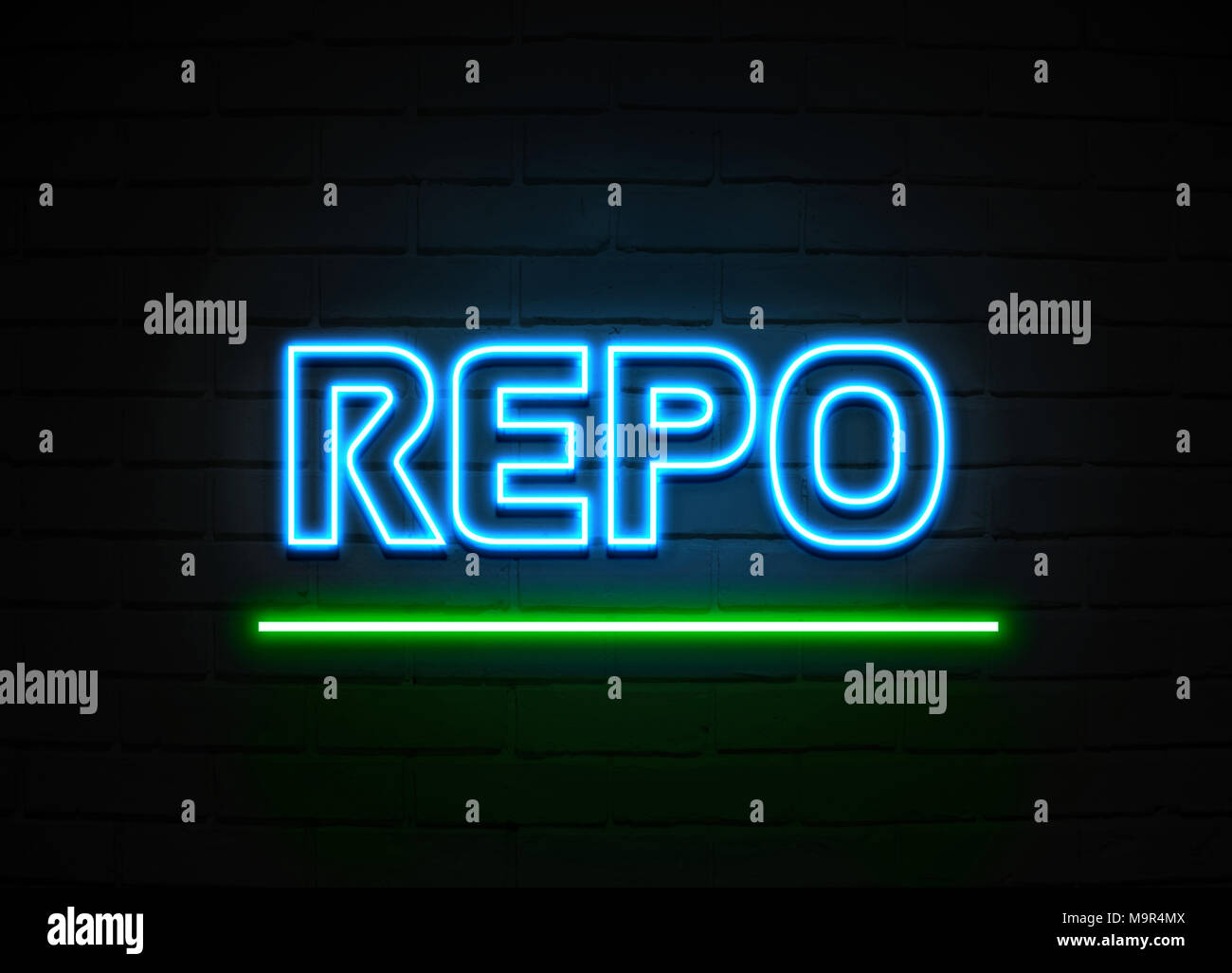 Repo neon sign - Glowing Neon Sign on brickwall wall - 3D rendered ...
