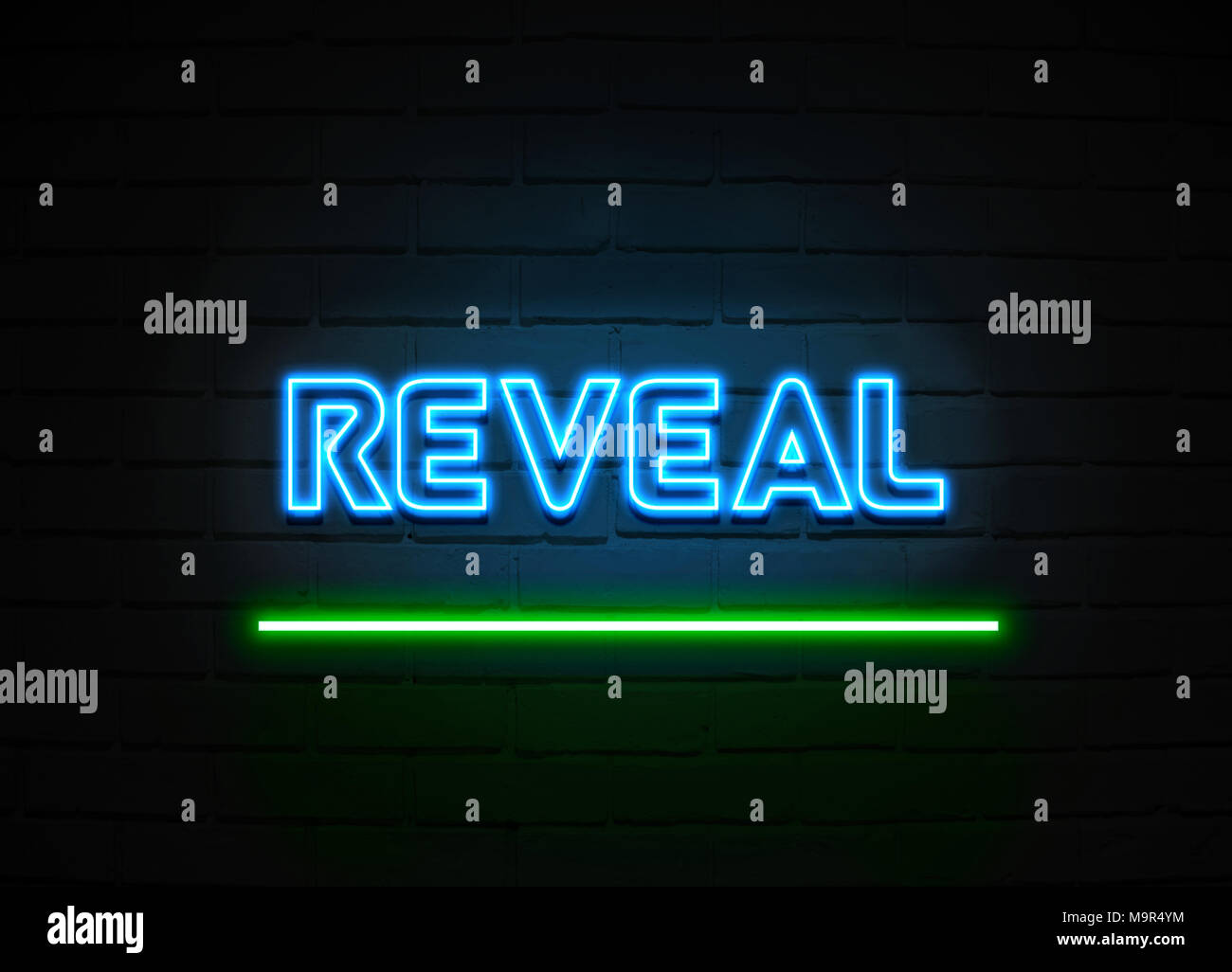 Reveal neon sign - Glowing Neon Sign on brickwall wall - 3D rendered ...