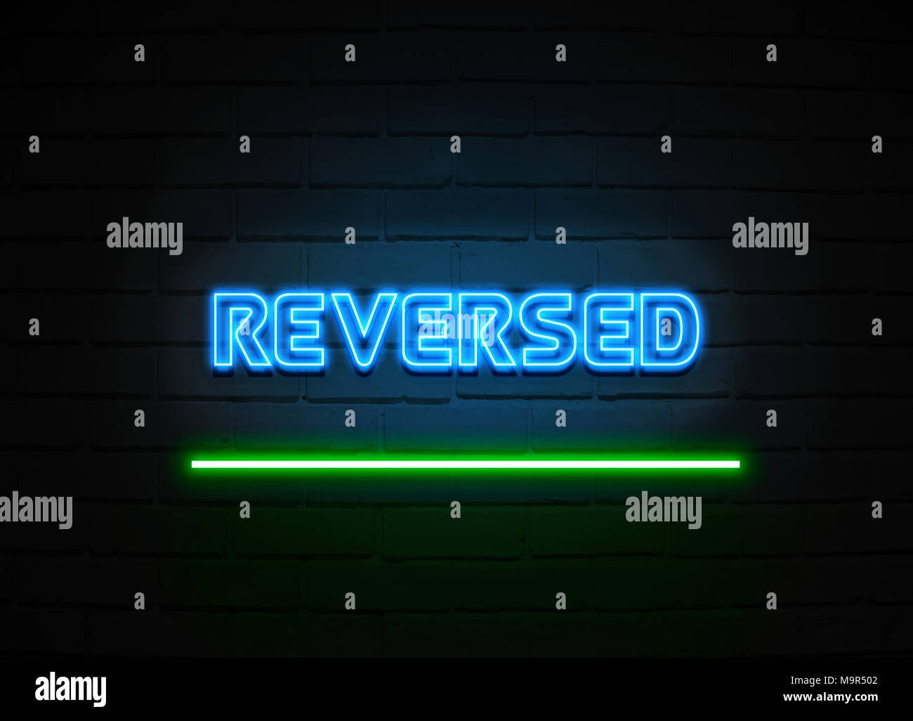 Reversed neon sign - Glowing Neon Sign on brickwall wall - 3D rendered ...