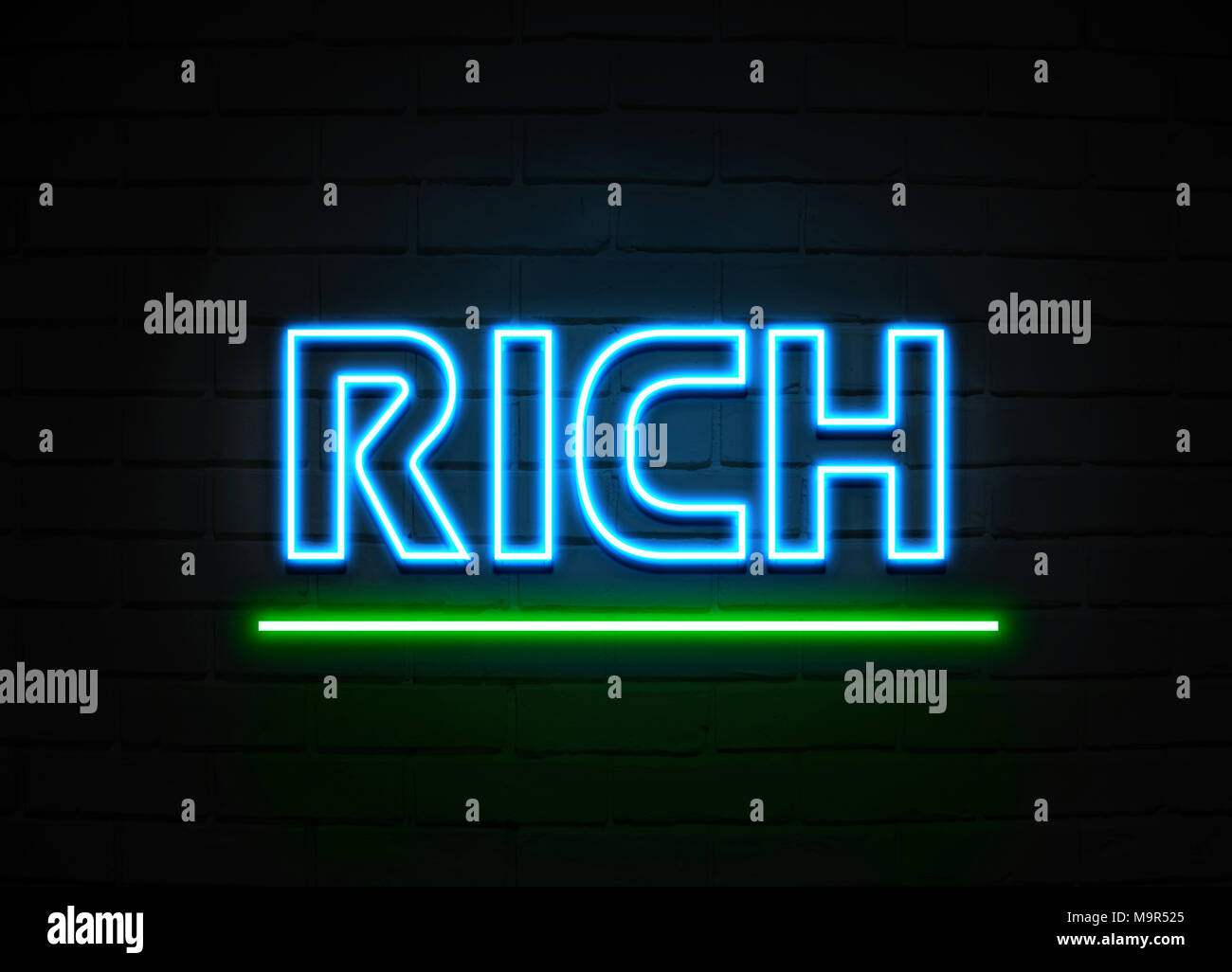 Rich neon sign - Glowing Neon Sign on brickwall wall - 3D rendered ...