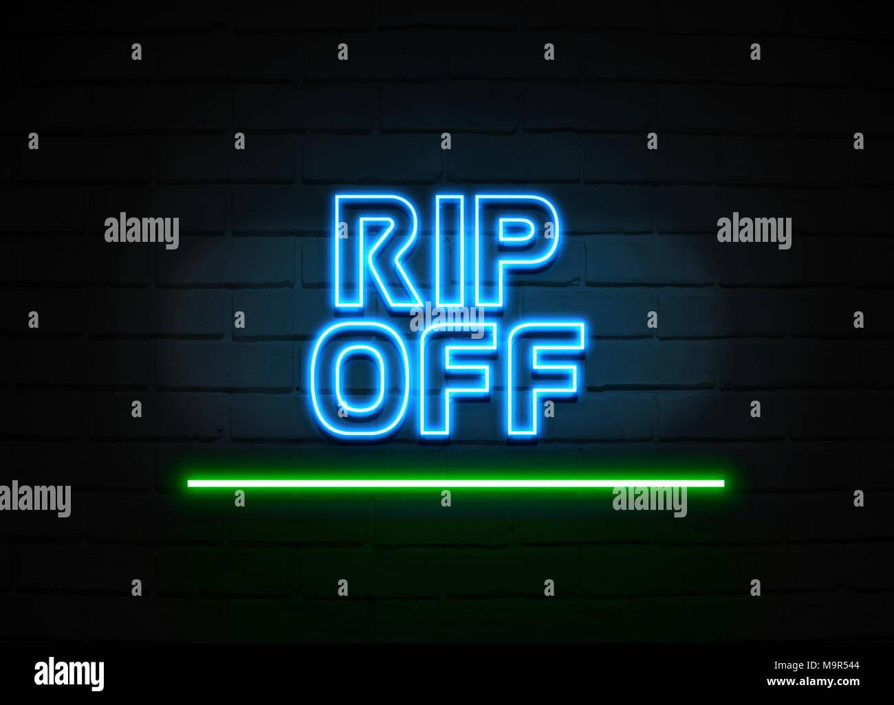 Rip Off neon sign - Glowing Neon Sign on brickwall wall - 3D rendered ...