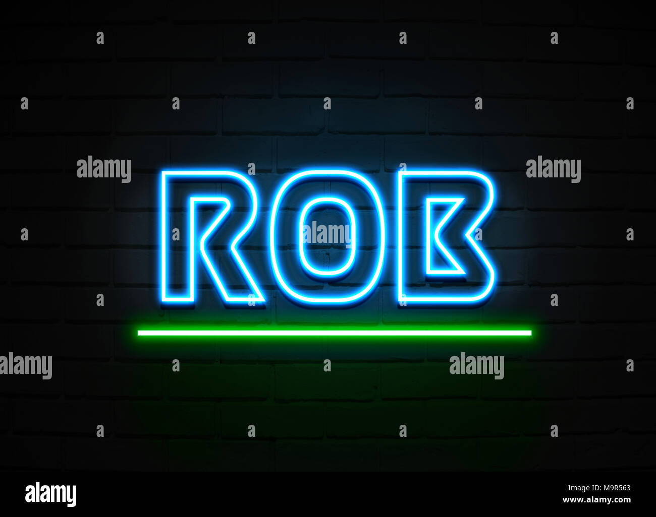 Rob neon sign - Glowing Neon Sign on brickwall wall - 3D rendered ...