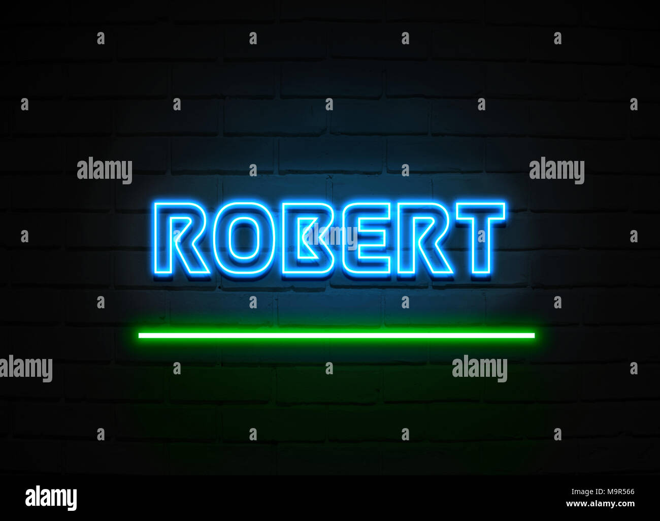 Robert neon sign - Glowing Neon Sign on brickwall wall - 3D rendered ...