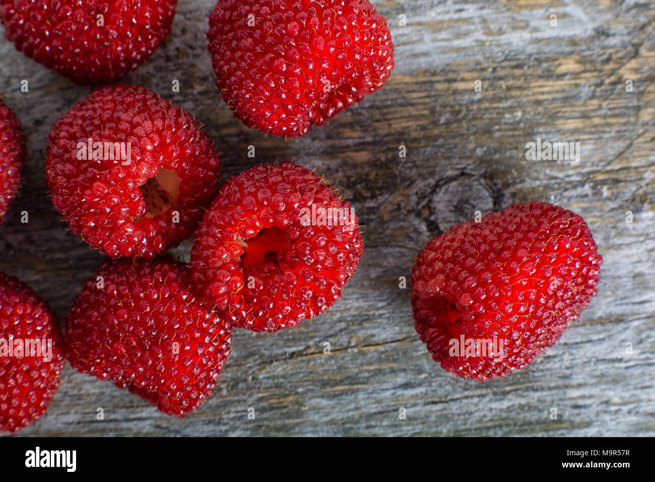 Ecuadorian raspberry variety closeup on rustic wood surface Stock Photo ...
