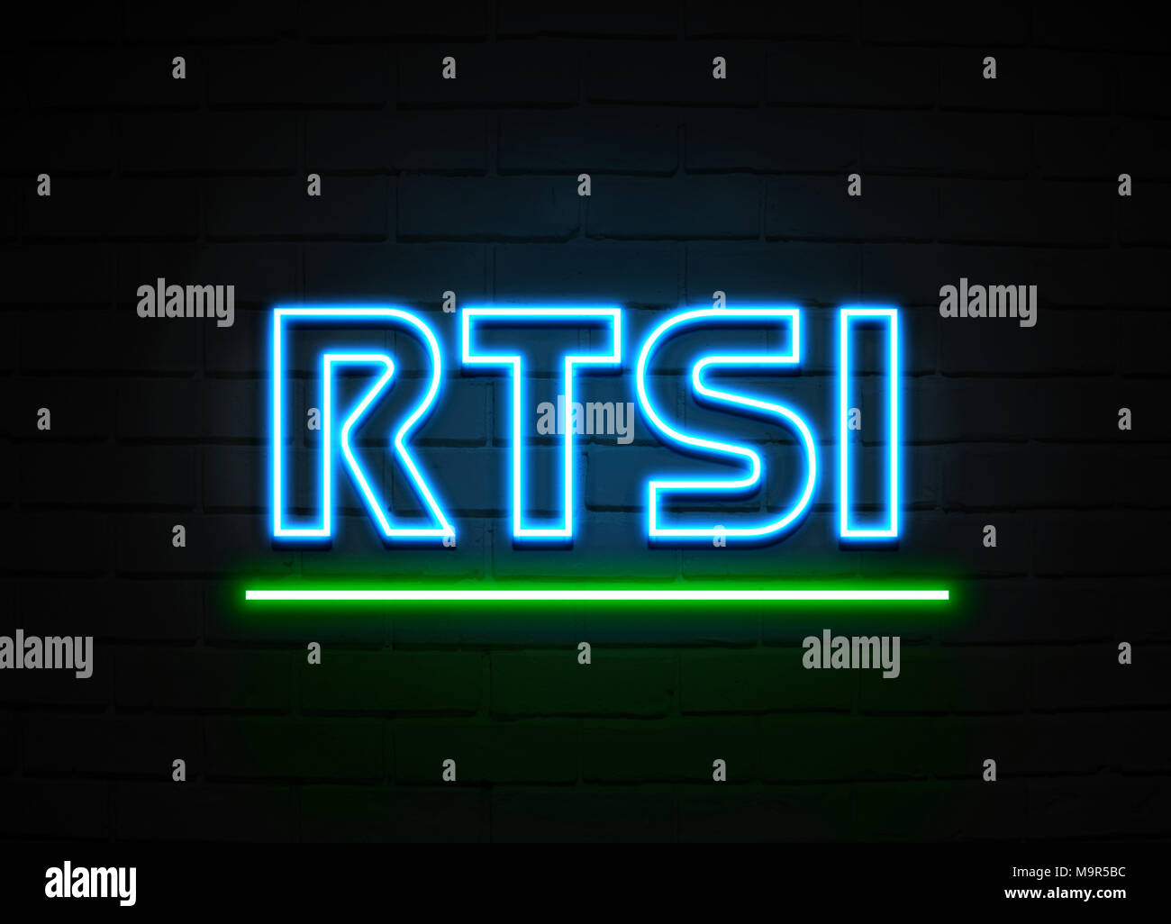 Rtsi neon sign - Glowing Neon Sign on brickwall wall - 3D rendered ...