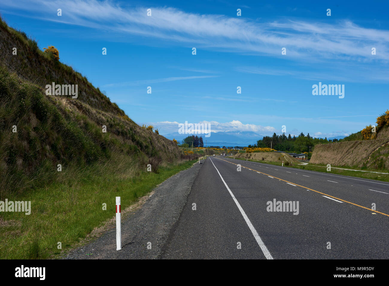 Desert Road in New zealabd with Mt Ruapehu in the distance Stock Photo ...