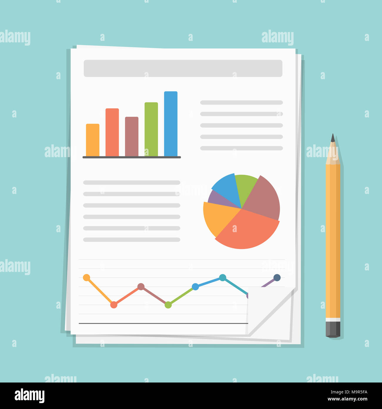 Papers with business report and pencil, vector eps10 illustration Stock ...