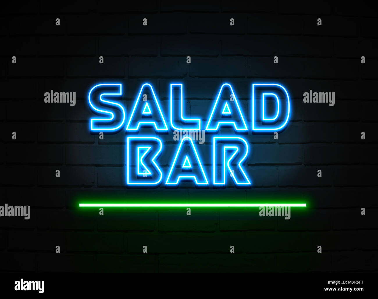 Salad Bar neon sign - Glowing Neon Sign on brickwall wall - 3D rendered ...