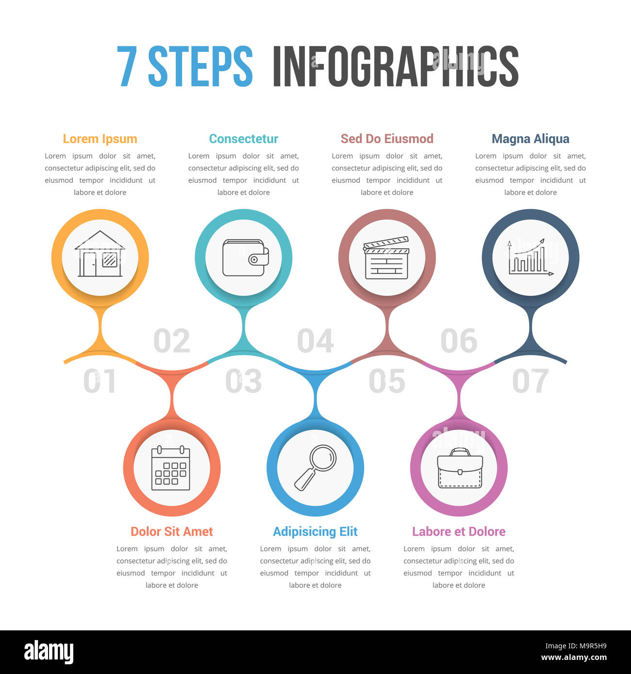 Infographic template with seven spteps or options, business ...