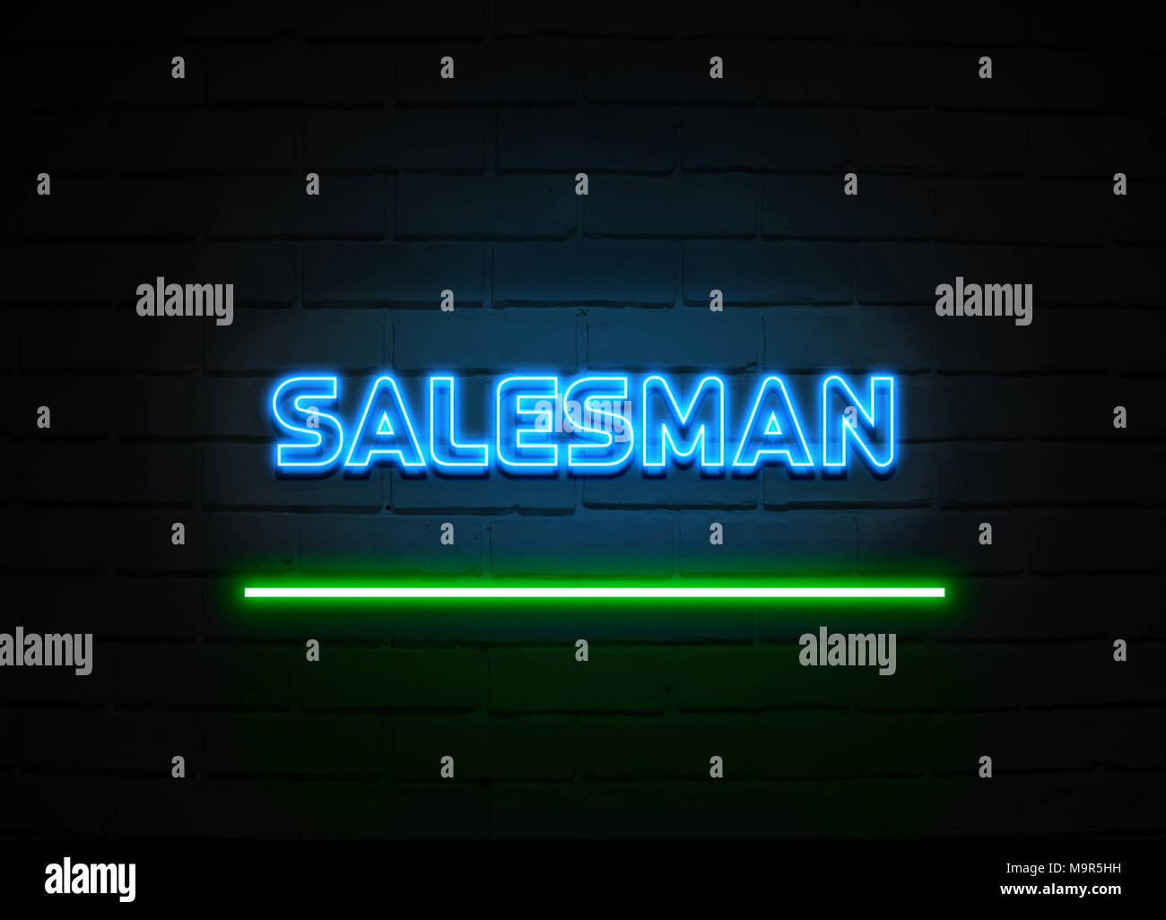 Salesman neon sign - Glowing Neon Sign on brickwall wall - 3D rendered ...