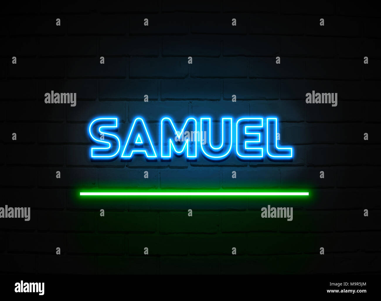 Samuel neon sign - Glowing Neon Sign on brickwall wall - 3D rendered ...