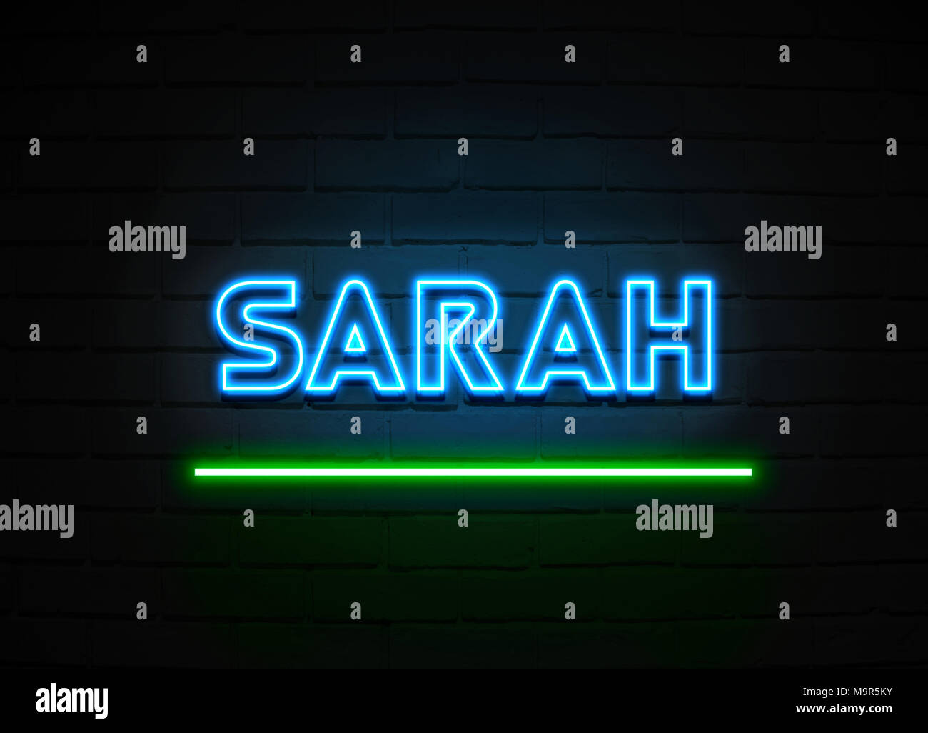 Sarah neon sign - Glowing Neon Sign on brickwall wall - 3D rendered ...