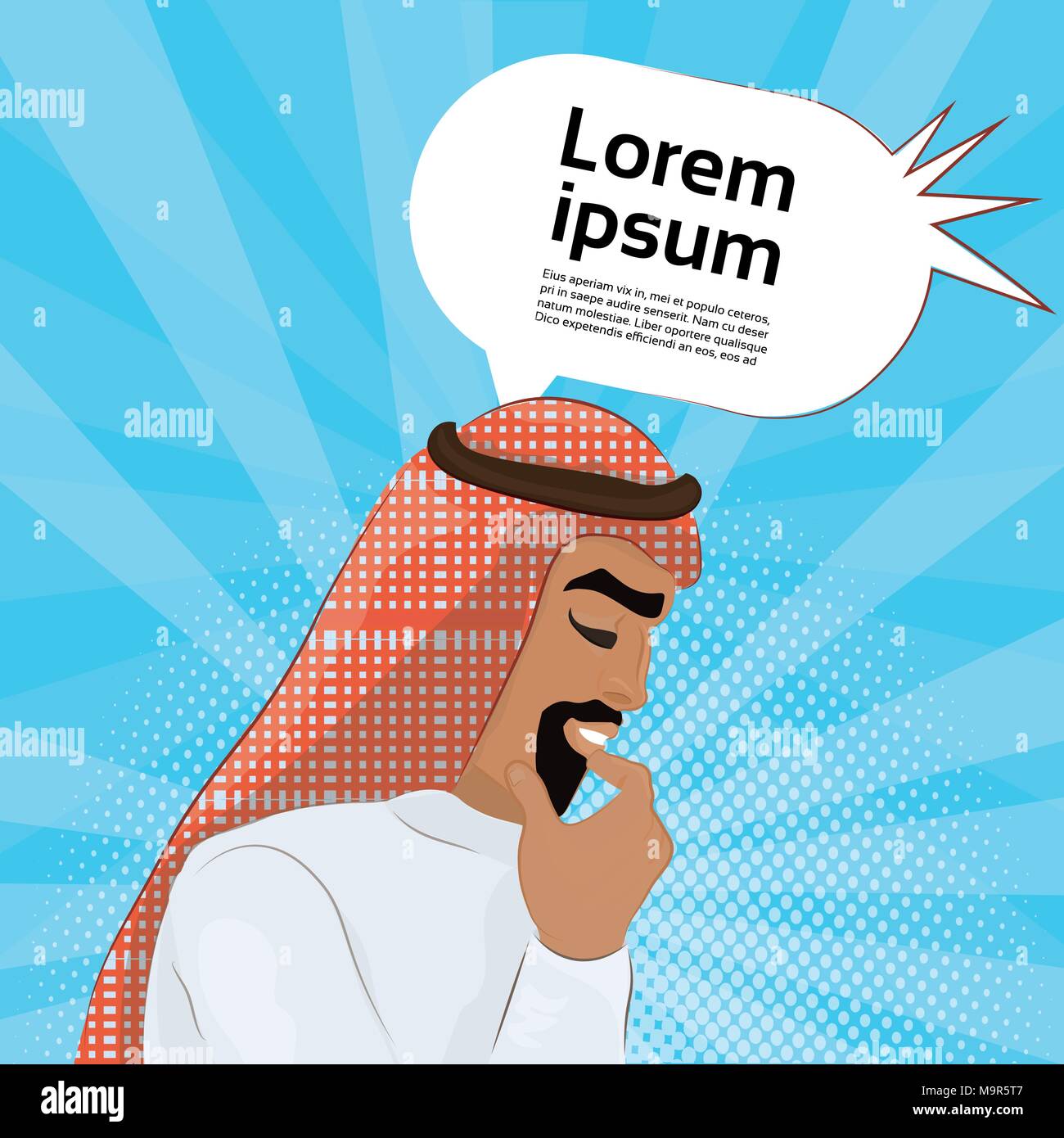 Arab Business Man Thinking Or Pondering Over Retro Comic Background ...