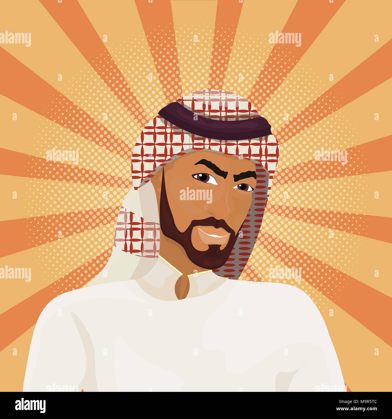 Arab Business Man In Traditional Clothes Over Retro Comic Background ...