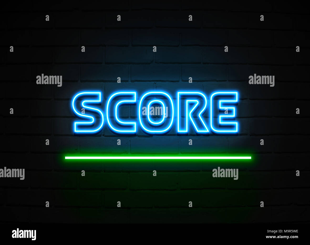 Score neon sign - Glowing Neon Sign on brickwall wall - 3D rendered ...