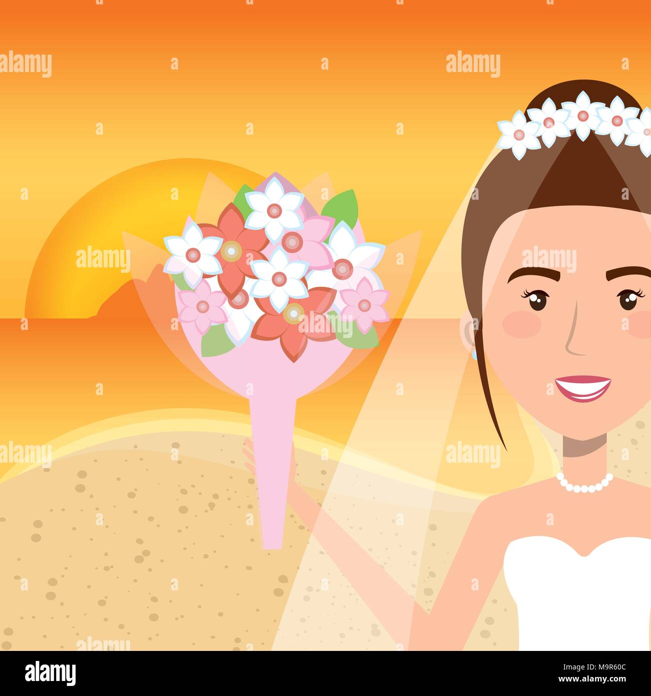 Just Married Wife Character In The Beach Vector Illustration Design