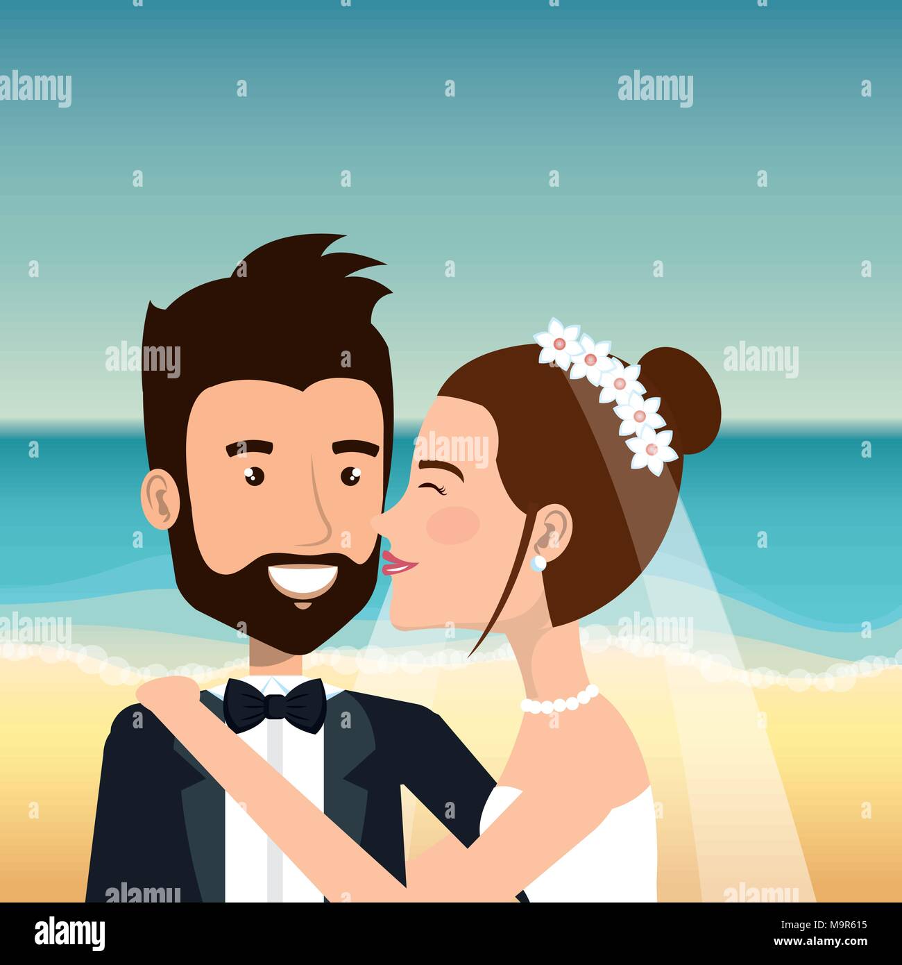 just married couple in the beach vector illustration design Stock ...