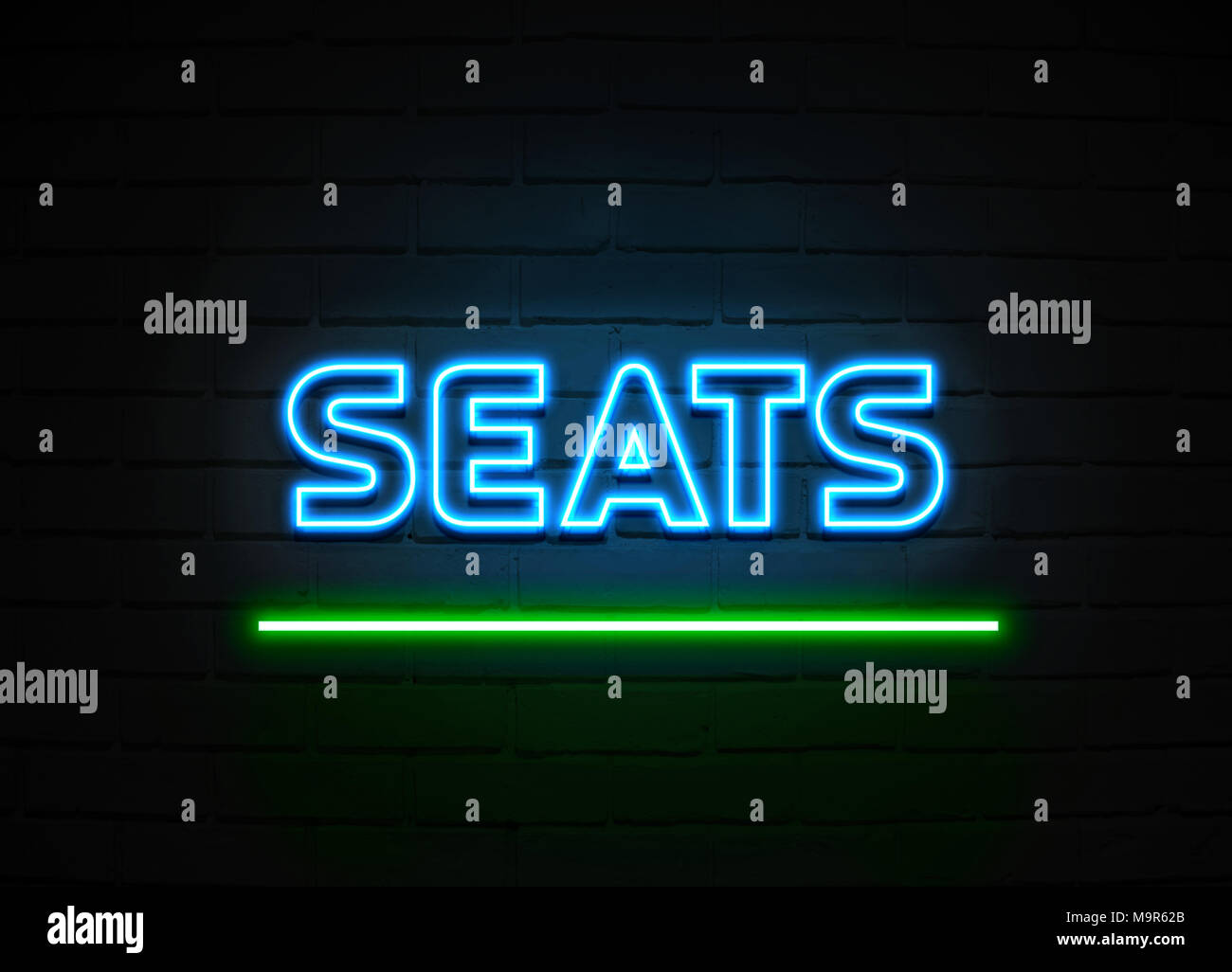 Seats neon sign - Glowing Neon Sign on brickwall wall - 3D rendered ...
