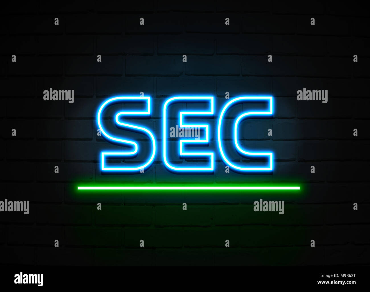 Sec neon sign - Glowing Neon Sign on brickwall wall - 3D rendered ...