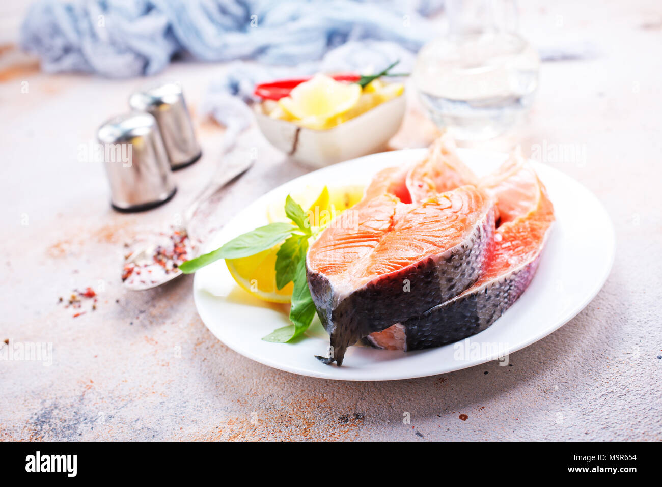 raw salmon fish with salt and spice Stock Photo - Alamy