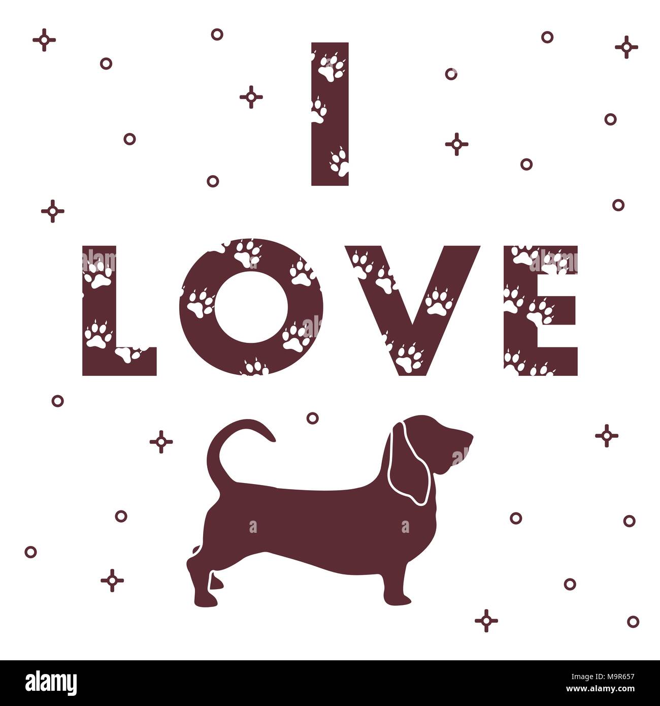 Phrase: I Love and dog. The message is decorated with traces. Template ...