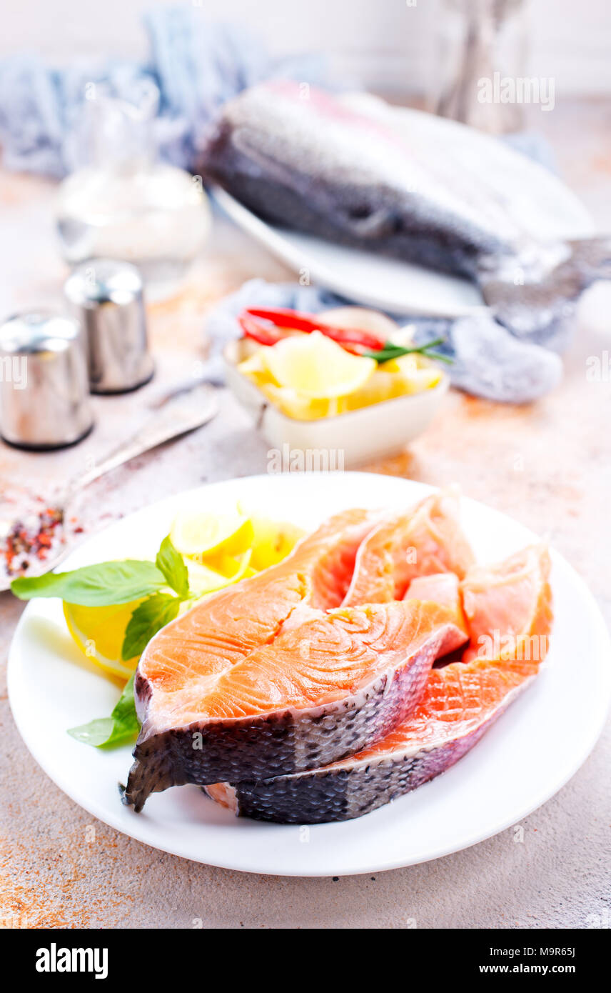raw salmon fish with salt and spice Stock Photo - Alamy