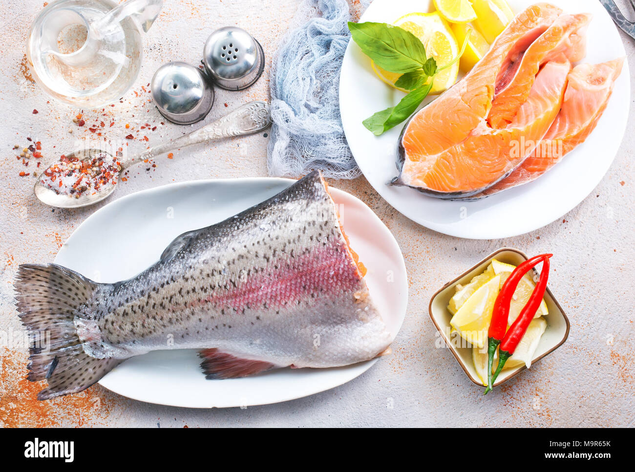 raw salmon fish with salt and spice Stock Photo - Alamy