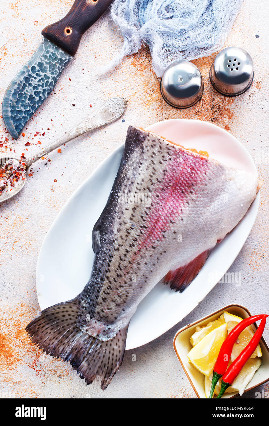 raw salmon fish with salt and spice Stock Photo - Alamy