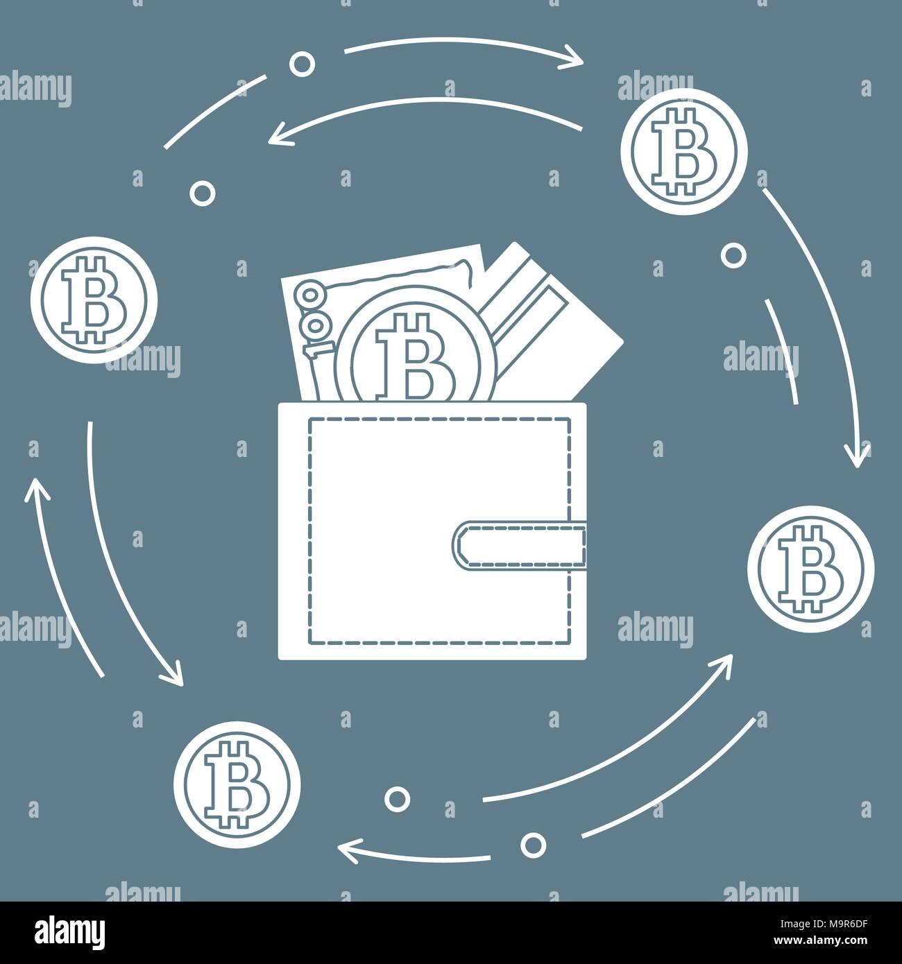 Purse with banknote, credit card and bitcoin. Design for announcement ...